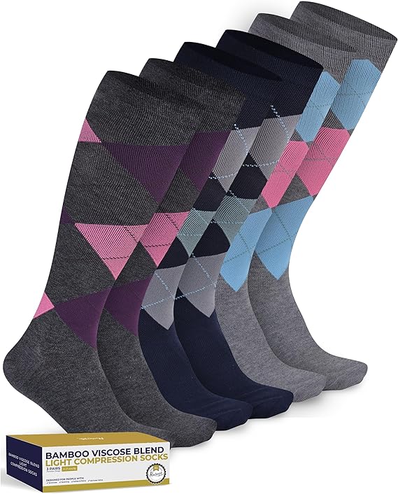 Pembrook Bamboo Viscose Light Compression Socks - 3 Pairs | 8-15 mmhg