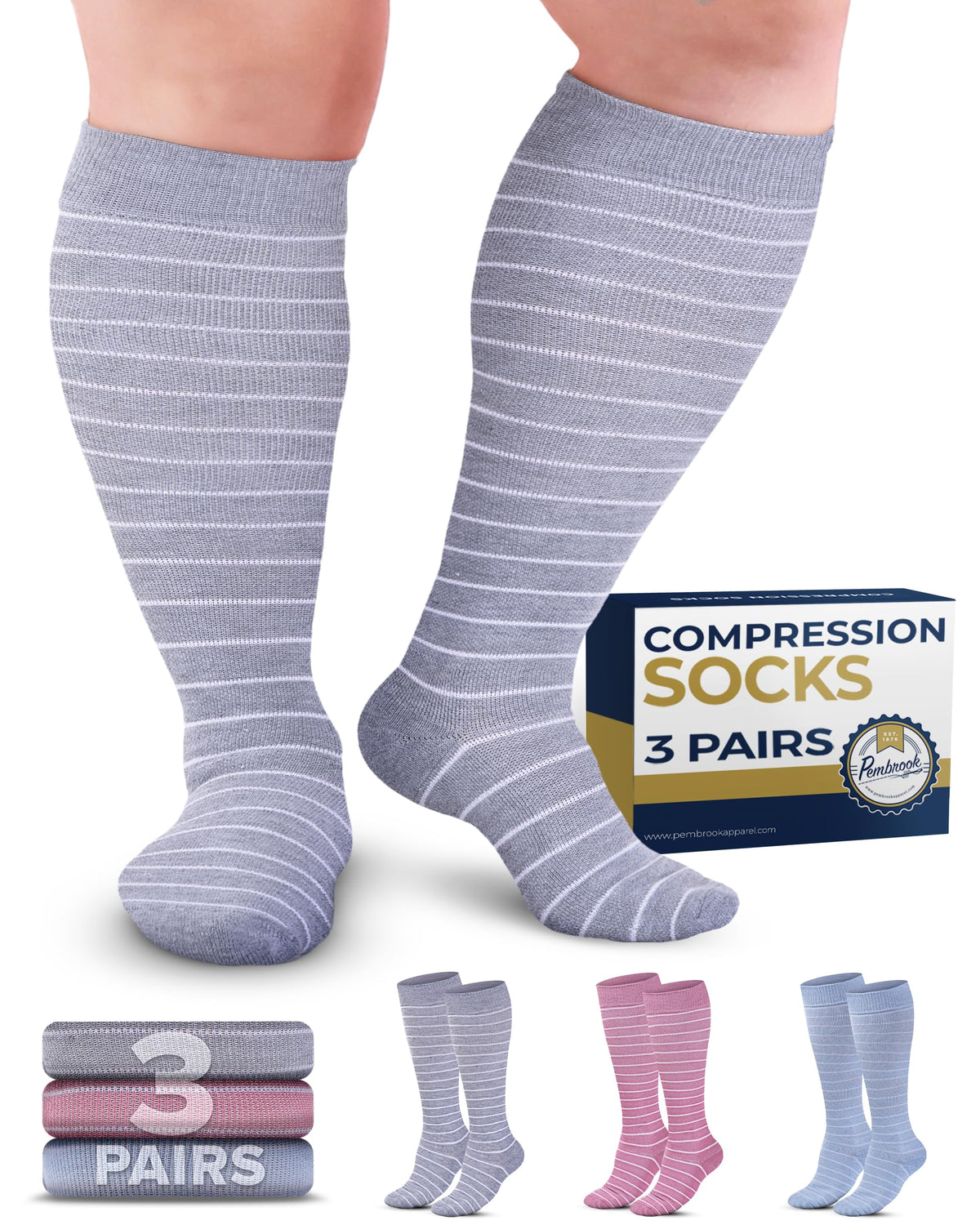 Pembrook Graduated Compression Socks Women & Men - 3 Pairs | Nurse Com
