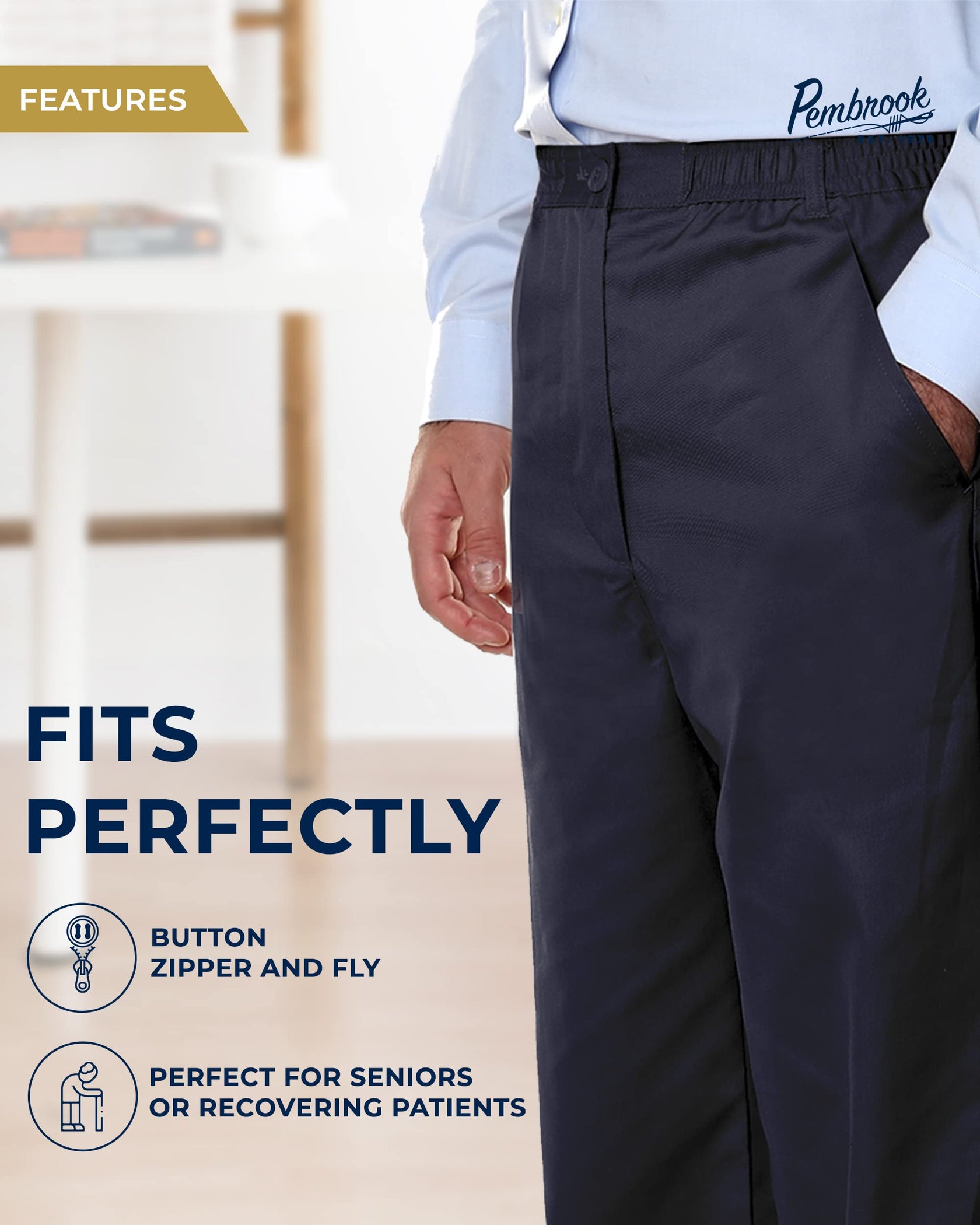 Pembrook Mens Elastic Waist Pants for Seniors - Adaptive Mens Pants fo