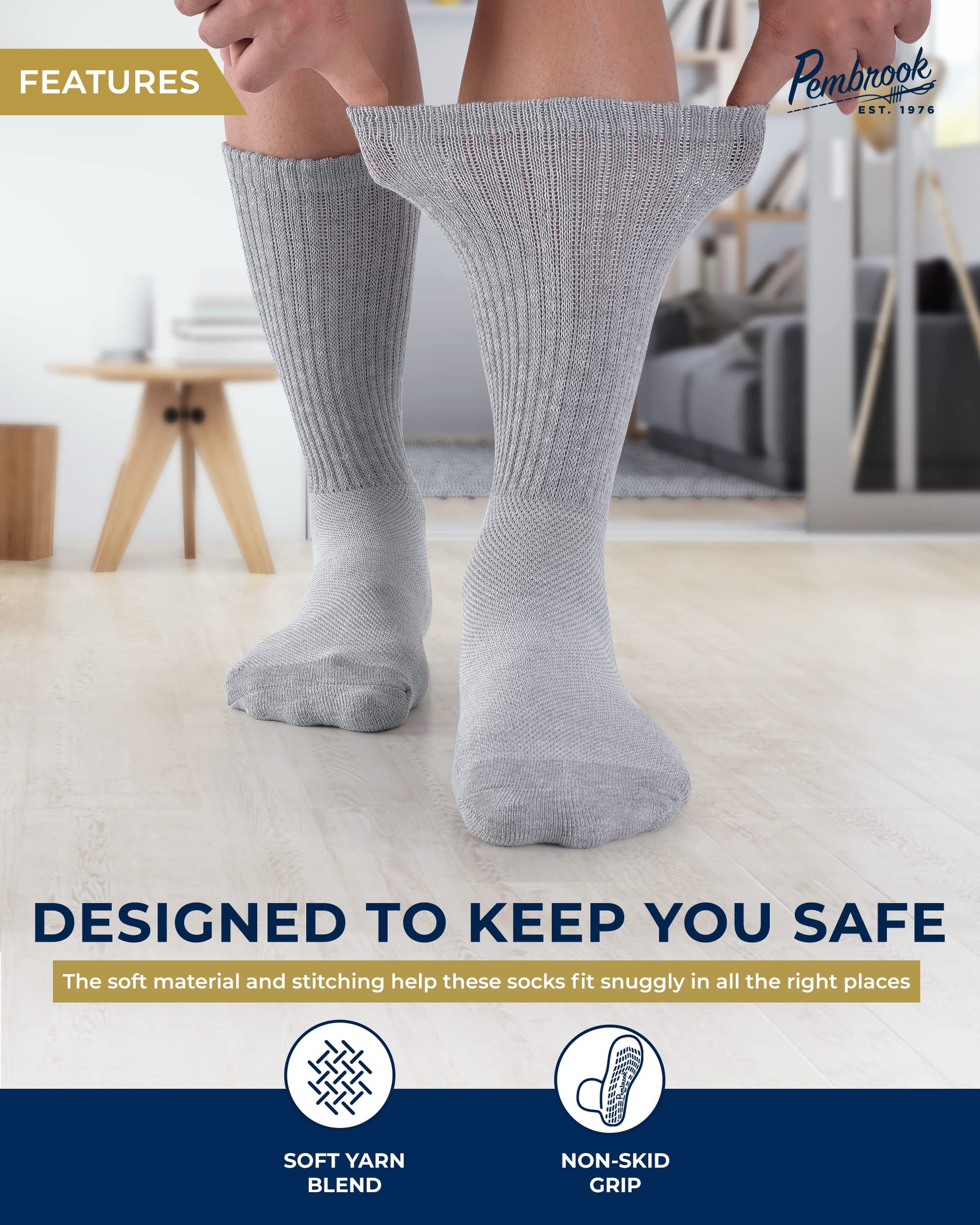 Pembrook 6 Pairs Diabetic Socks with Grippers for Men & Women - 12 Col