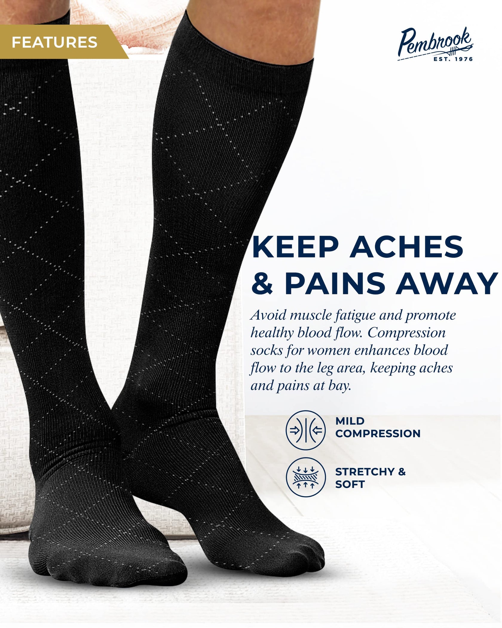 Pembrook Light Compression Socks for Men 8-15 mmHg | Graduated Compres