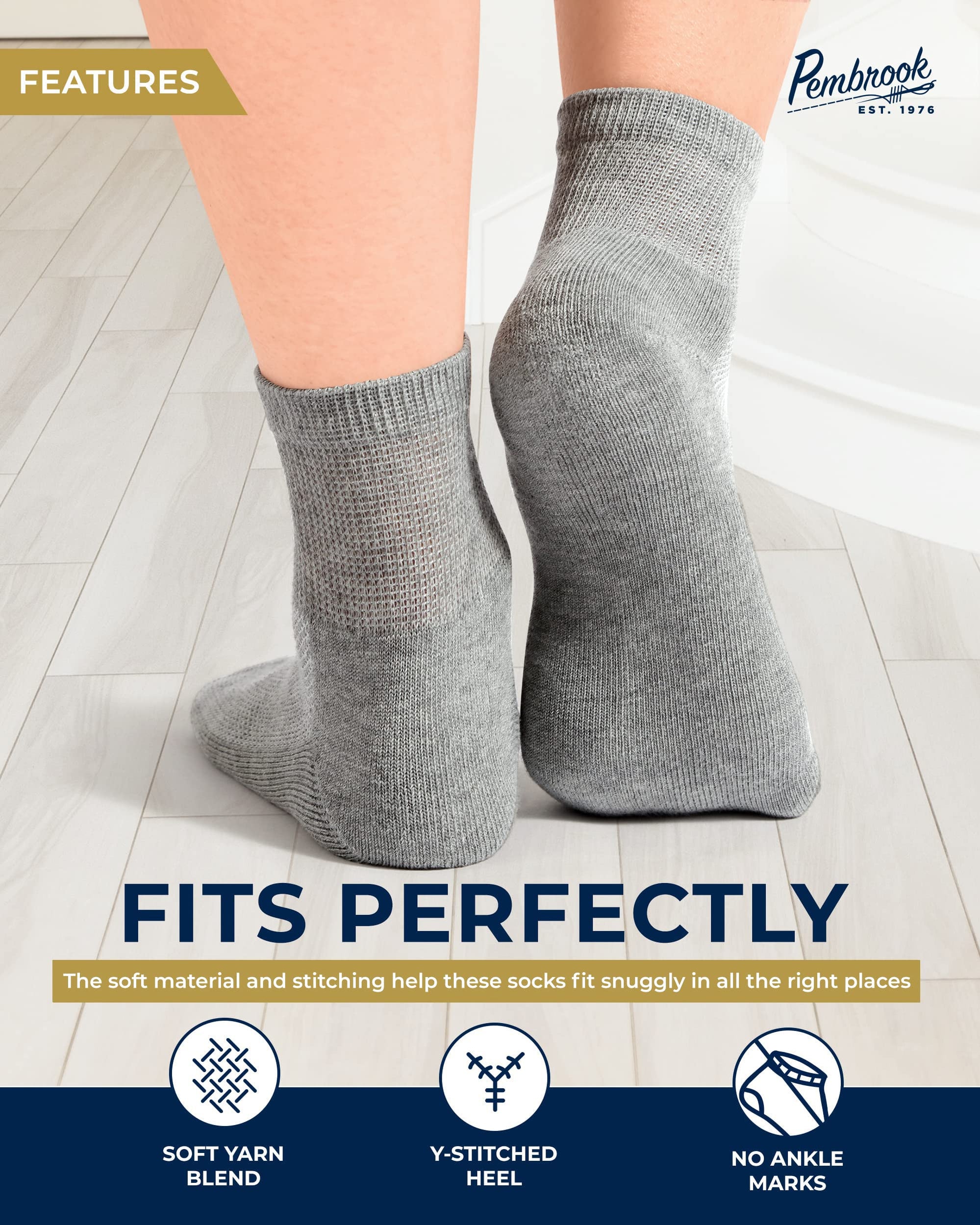 Pembrook Ankle Diabetic Socks for Women & Men | 6 Pairs | Wide Non Bin