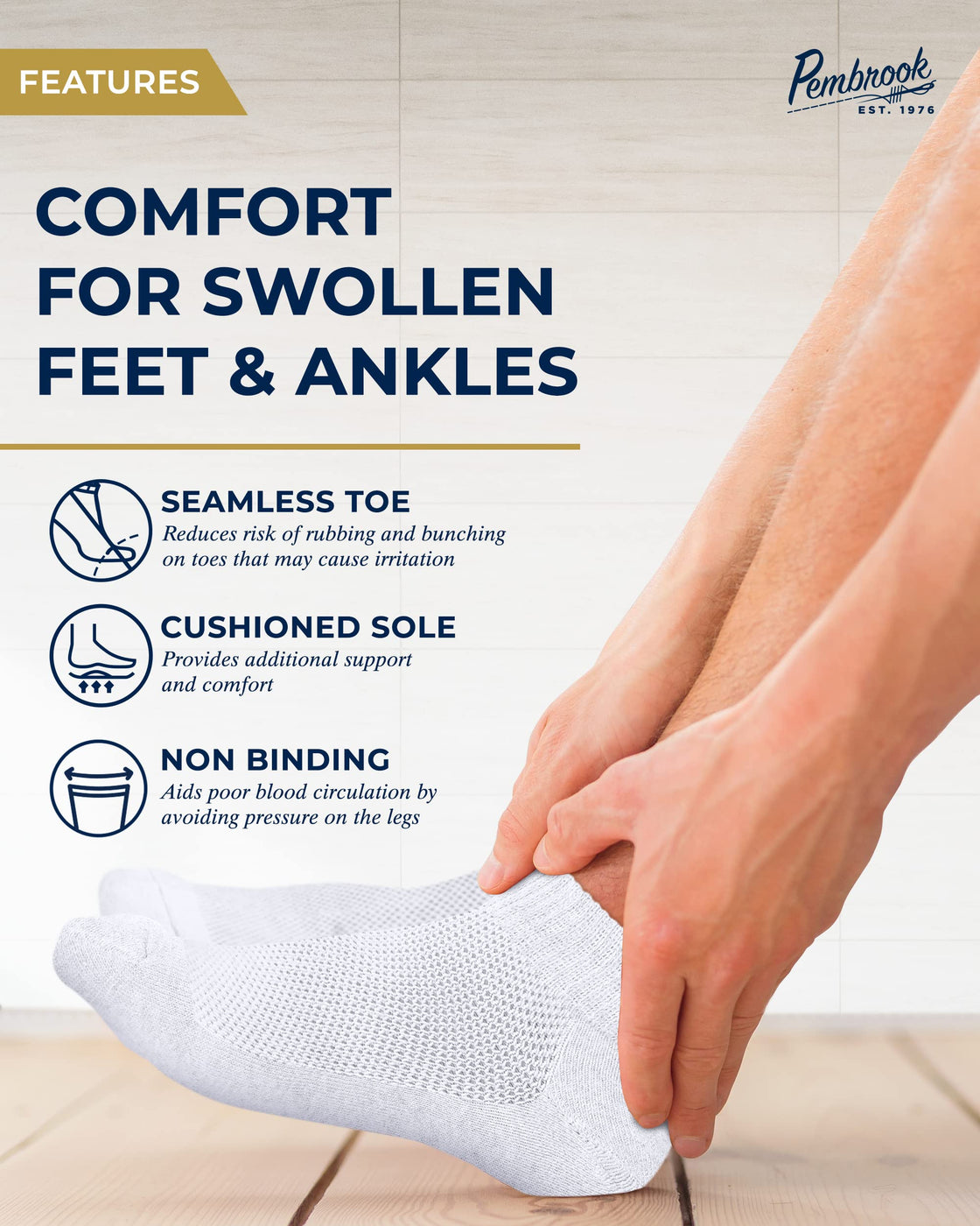 Pembrook Diabetic Ankle Socks for Men and Women - 6 Pairs Low Cut Seam