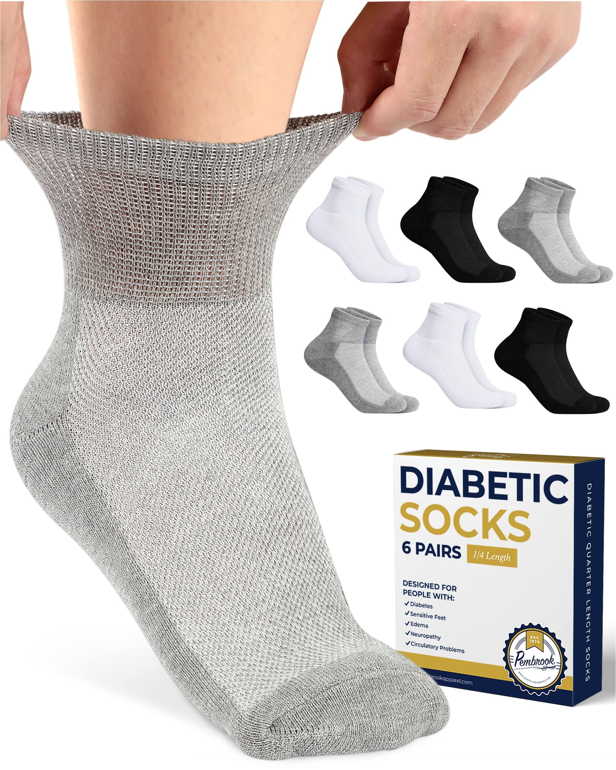 Pembrook Ankle Diabetic Socks for Women & Men | 6 Pairs | Wide Non Bin