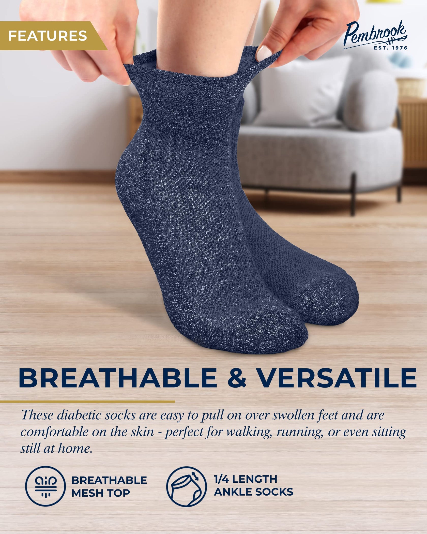 Pembrook Ankle Diabetic Socks for Women & Men | 6 Pairs | Wide Non Bin